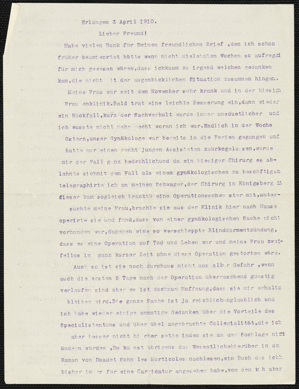 Hensel, Paul, 1860-1930 typed letter signed to Hugo Münsterberg ...