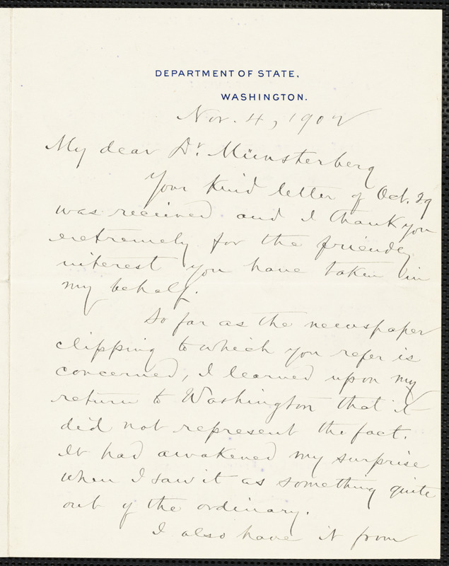 Hill, David Jayne, 1850-1932 autograph letter signed to Hugo ...