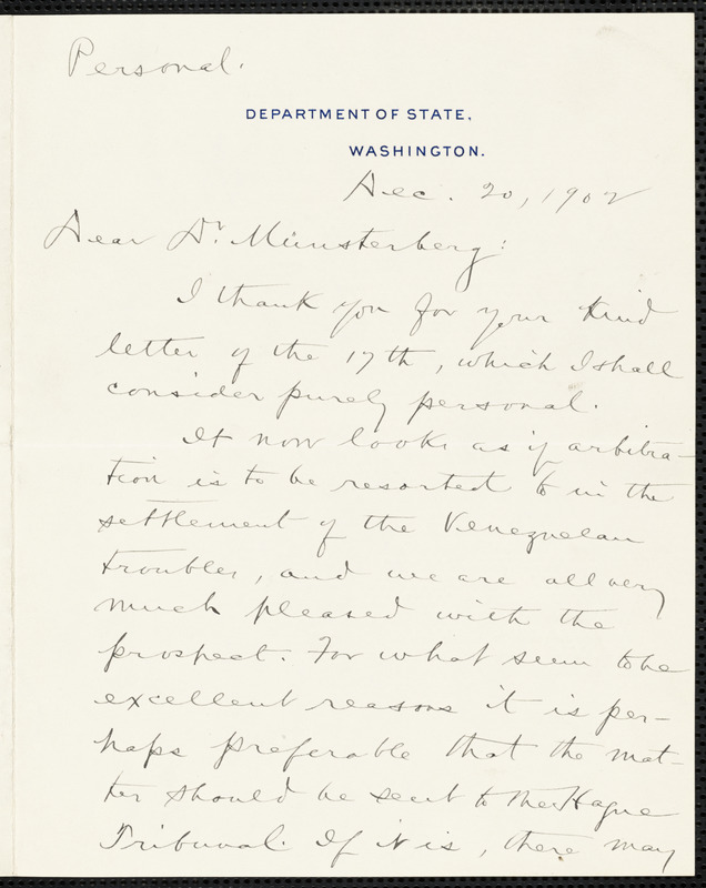 Hill, David Jayne, 1850-1932 autograph letter signed to Hugo ...