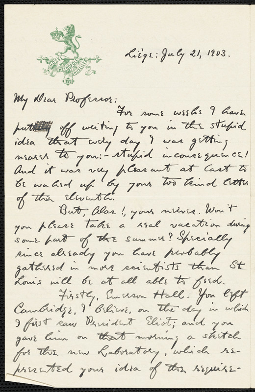 Holt, Edwin B. (Edwin Bissell), 1873-1946 autograph letter signed to ...