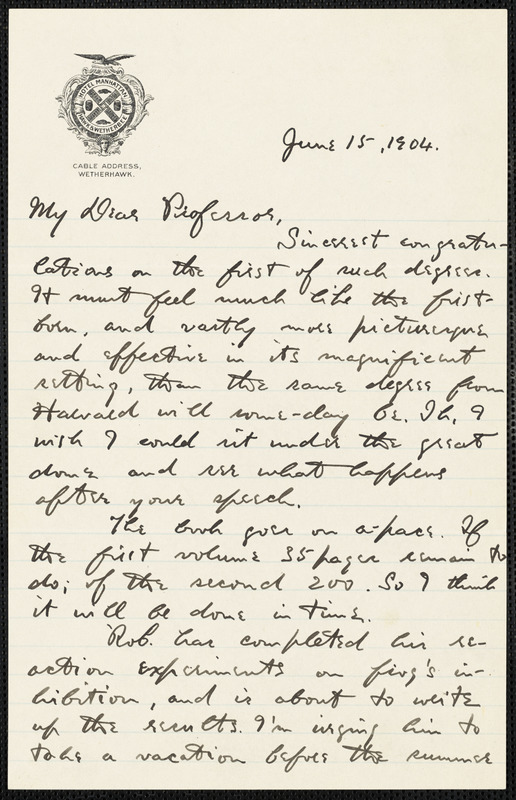 Holt, Edwin B. (Edwin Bissell), 1873-1946 autograph letter signed to ...