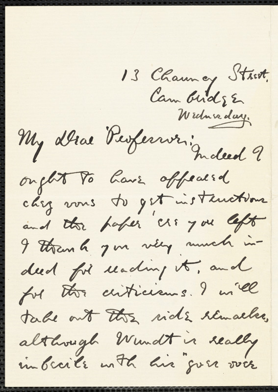Holt, Edwin B. (Edwin Bissell), 1873-1946 autograph letter signed to ...
