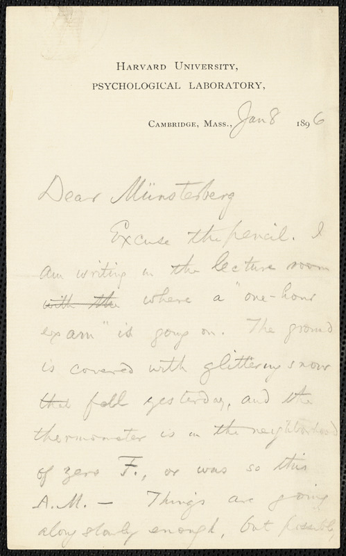 James, William, 1842-1910 autograph letter signed to Hugo Münsterberg ...