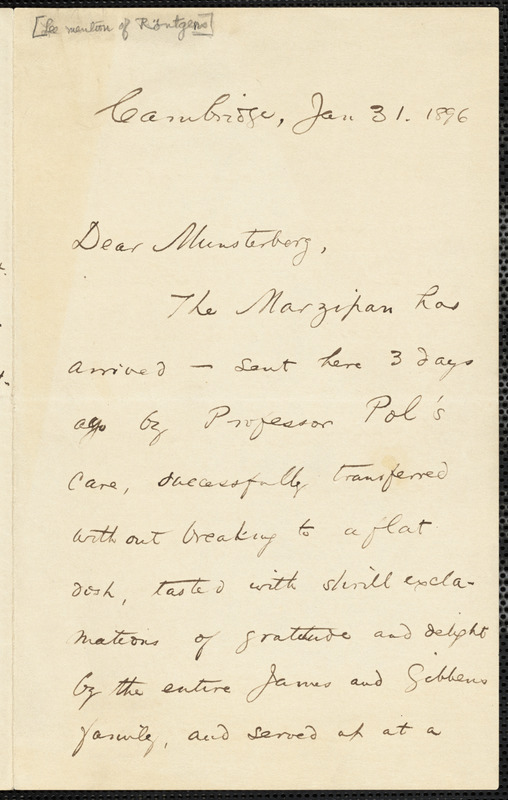 James, William, 1842-1910 autograph letter signed to Hugo Münsterberg ...