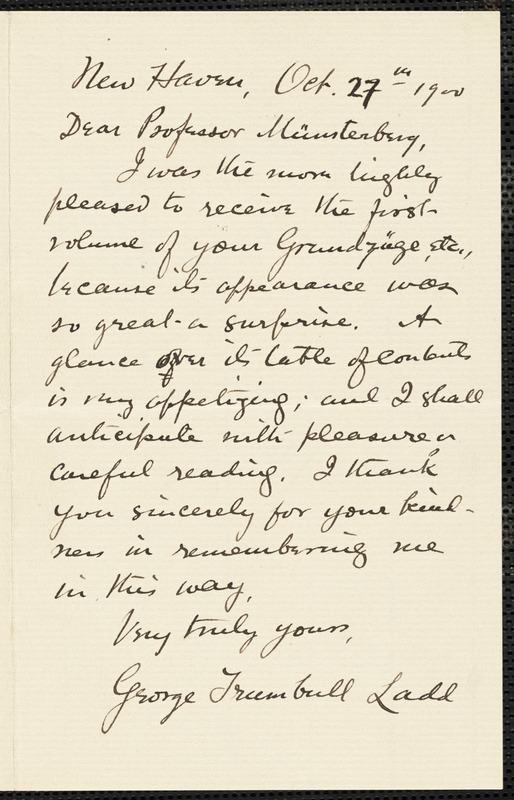 Ladd, George Trumbull, 1834-1921 autograph letter signed to Hugo ...