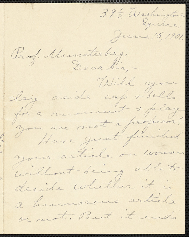 Meade, Eva autograph letter signed to Hugo Münsterberg, New York, 15 ...