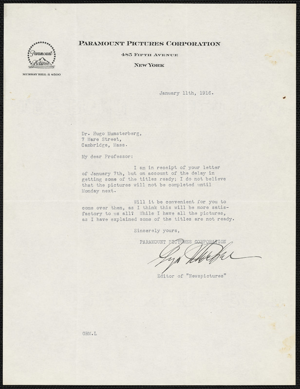 Meeker, George R. typed letter signed to Hugo Münsterberg, New York, 11 ...
