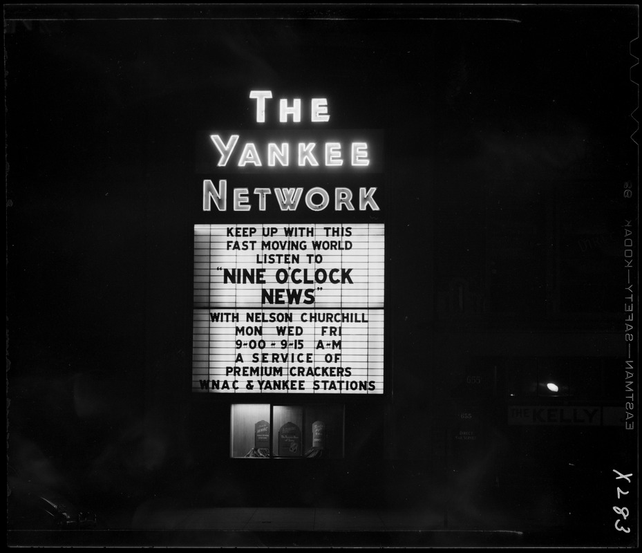 Yankee Network letter board sign advertising Nine O'Clock News with ...