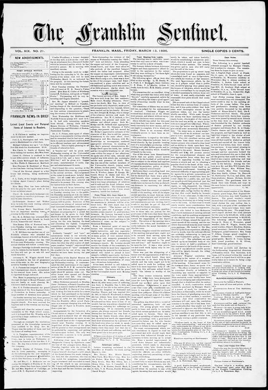 The Franklin Sentinel. March 13, 1896 - Digital Commonwealth
