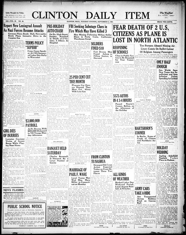 Clinton Daily Item. September 02, 1941 - Digital Commonwealth