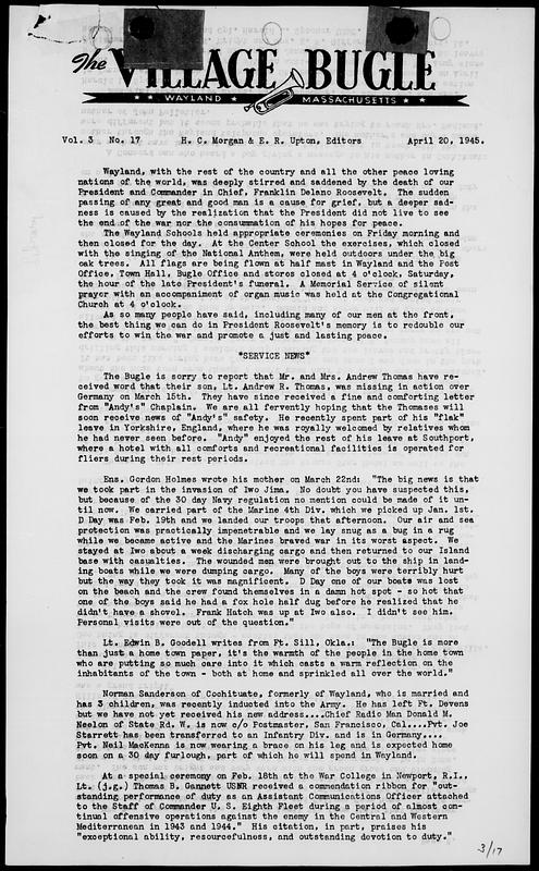 The Village Bugle. April 20, 1945 - Digital Commonwealth