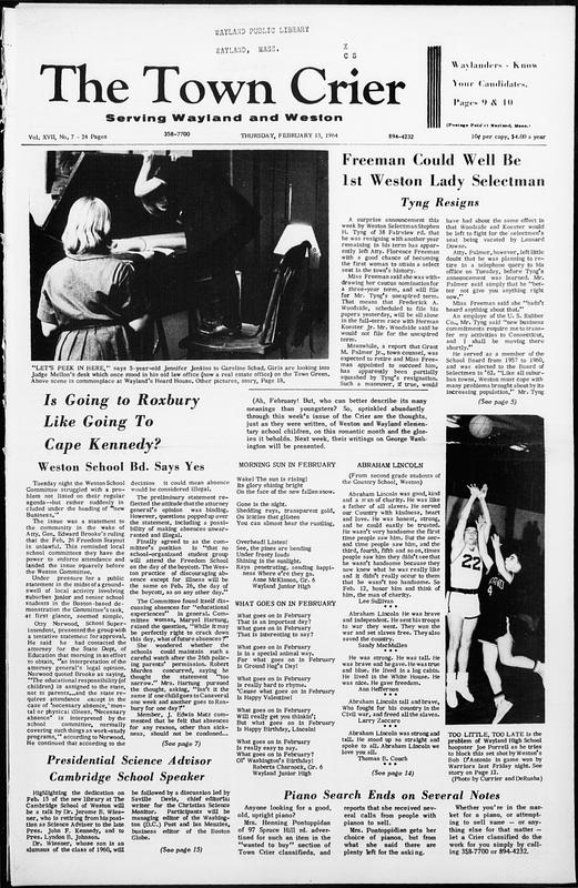 The Town Crier. February 13, 1964 - Digital Commonwealth