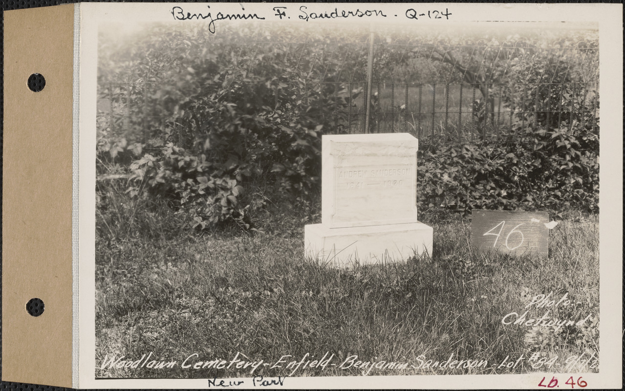 Benjamin Sanderson, Woodlawn Cemetery, new section, lot 84, Enfield ...