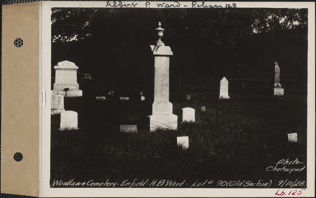 Horton B. Ward, Woodlawn Cemetery, old section, lot 90, Enfield, Mass ...