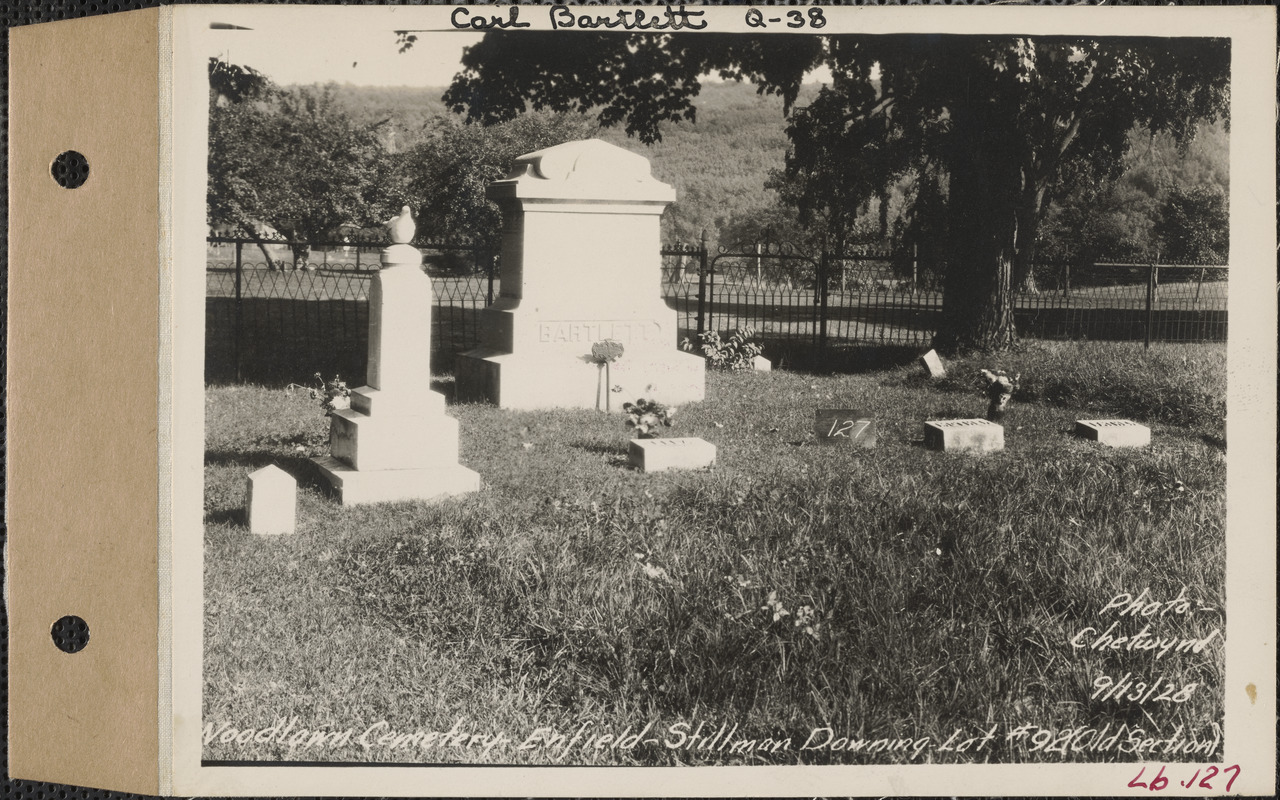 Stillman Downing, Woodlawn Cemetery, old section, lot 92, Enfield, Mass ...