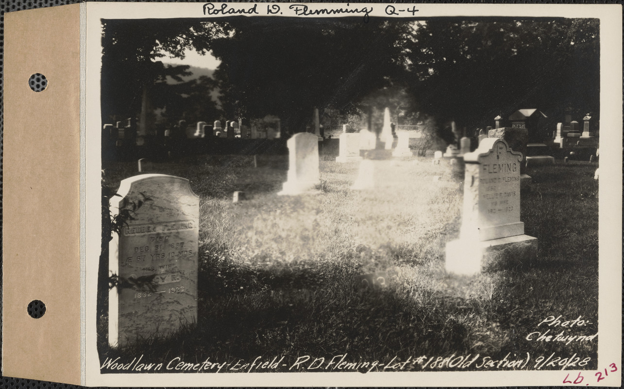 R. D. Fleming, Woodlawn Cemetery, old section, lot 188, Enfield, Mass ...