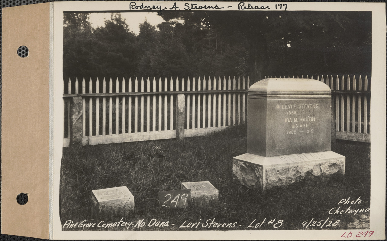 Levi Stevens, Pine Grove Cemetery, lot 8, North Dana, Mass., Sept. 25 ...