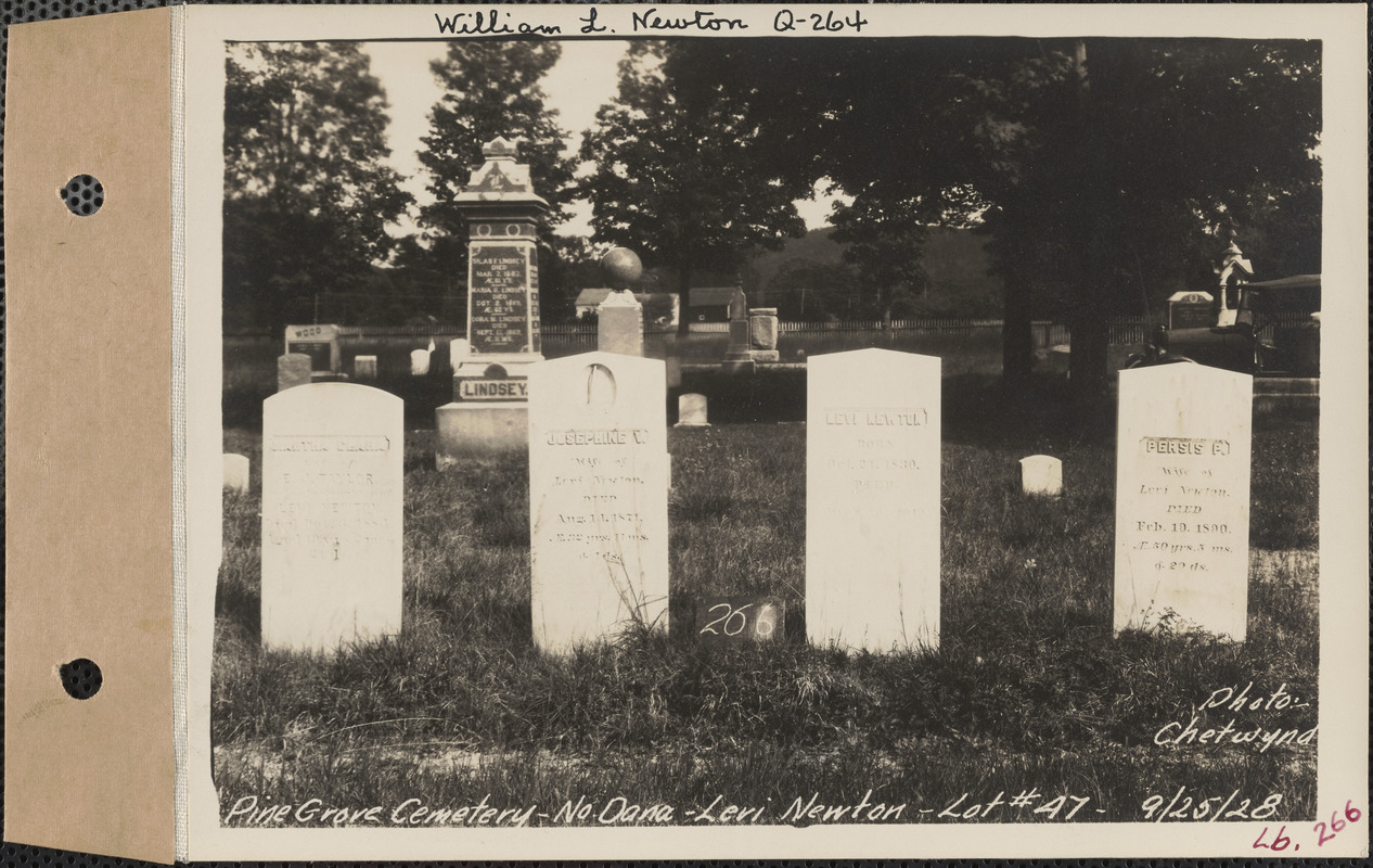 Levi Newton, Pine Grove Cemetery, lot 47, North Dana, Mass., Sept. 25 ...