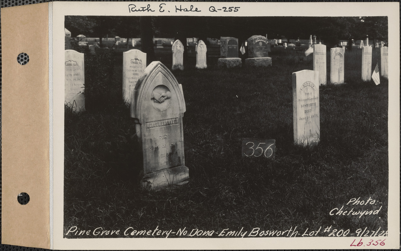 Emily Bosworth, Pine Grove Cemetery, lot 200, North Dana, Mass., Sept ...