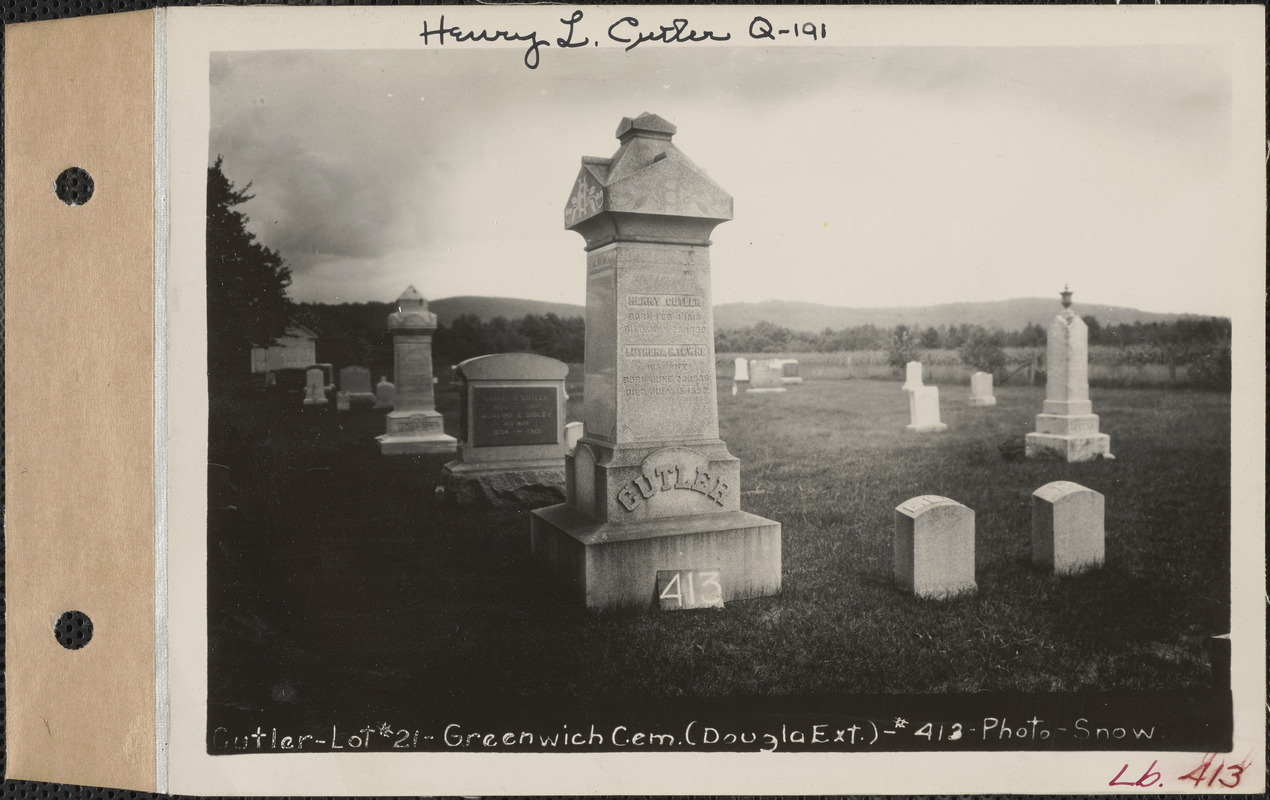 Cutler, Greenwich Cemetery, Douglas Extension, lot 21, Greenwich, Mass ...