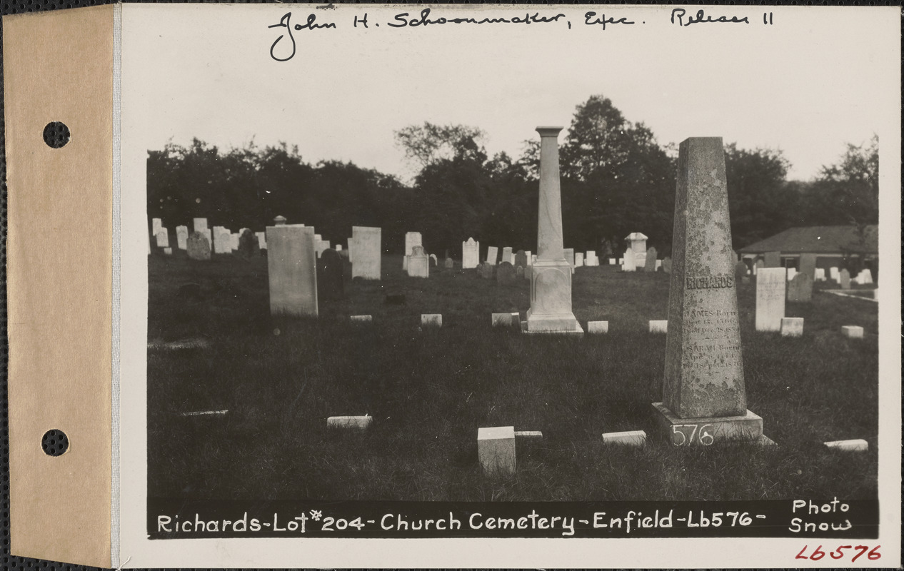 Richards, Church Cemetery, lot 204, Enfield, Mass., ca. 1930-1931 ...