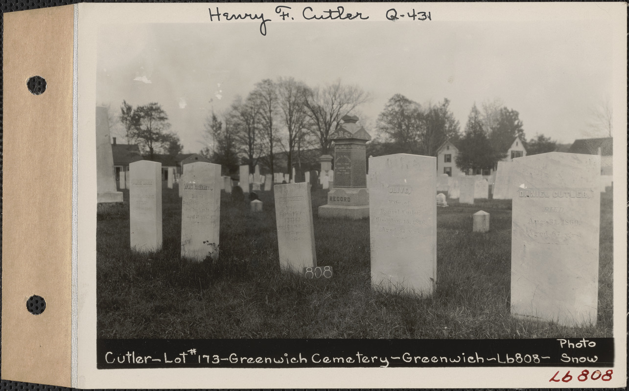 Daniel Cutler, Greenwich Cemetery, Old section, lot 173, Greenwich ...
