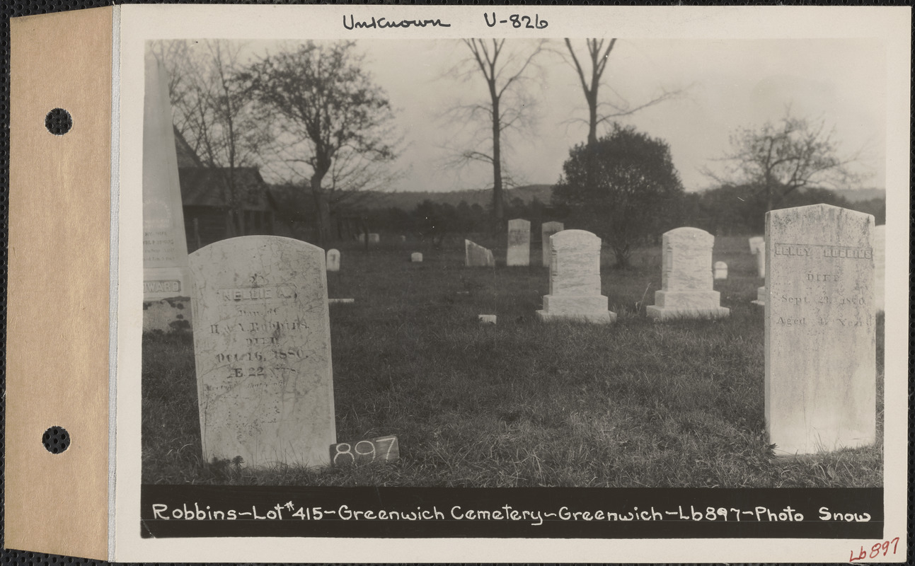 Robbins, Greenwich Cemetery, Old section, lot 415, Greenwich, Mass., ca ...