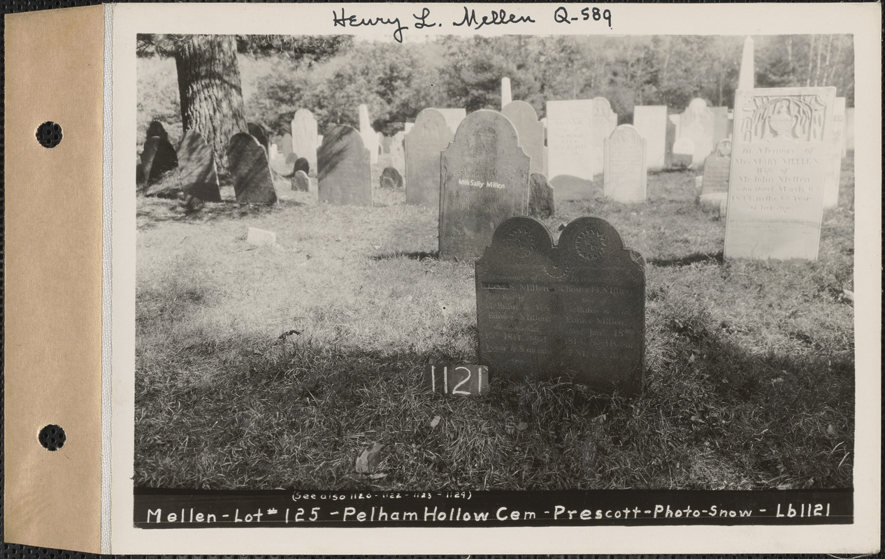 Mellen, Pelham Hollow Cemetery, lot 125, Prescott, Mass., ca. 1930-1931 ...