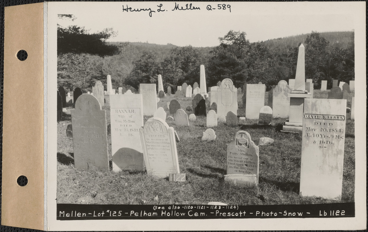 Mellen, Pelham Hollow Cemetery, lot 125, Prescott, Mass., ca. 1930-1931 ...