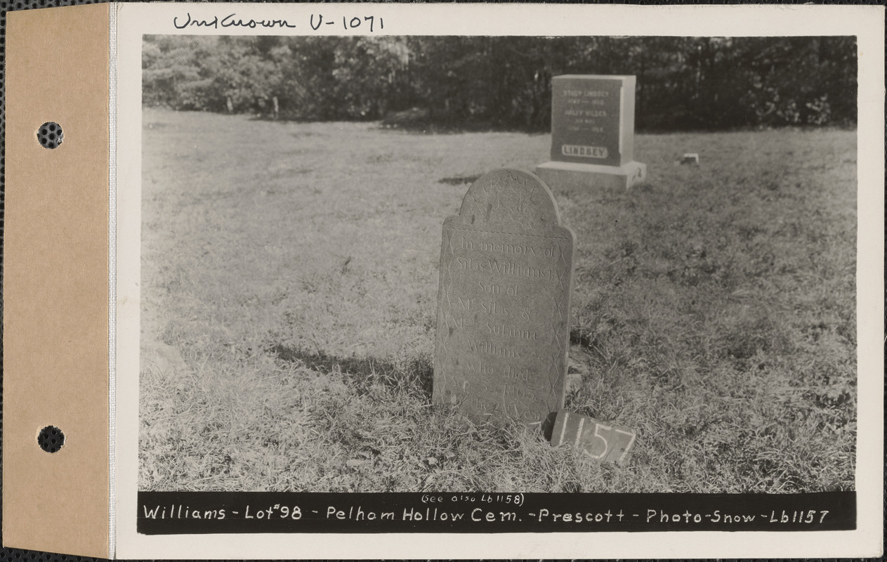 Silas Williams, Pelham Hollow Cemetery, lot 98, Prescott, Mass., ca ...