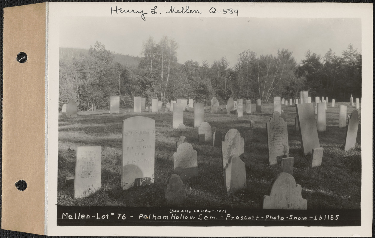 Mellen, Pelham Hollow Cemetery, lot 76, Prescott, Mass., ca. 1930-1931 ...