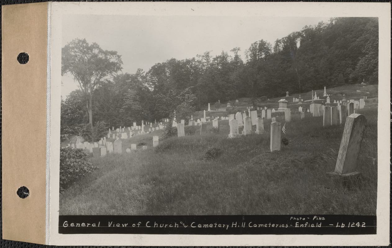 General view of Church and Cemetery Hill Cemeteries, Enfield, Mass., ca ...