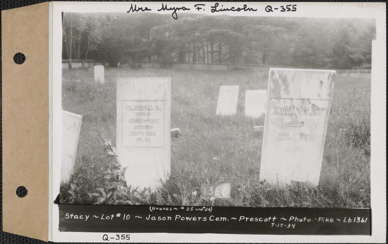 Clarissa G. Stacy, Jacob Stacy, Jason Powers Cemetery, lot 10, graves ...