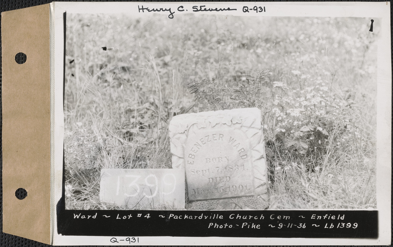 Ebenezer Ward Packardsville Church Cemetery Lot 4 Enfield Mass