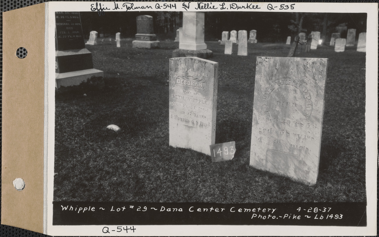 Seth and Deborah Whipple, Dana Center Cemetery, lot 29, Dana, Mass ...