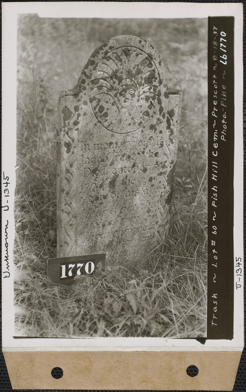Jacob Trask, Fish Hill Cemetery, lot 60, Prescott, Mass., Aug. 18, 1937 ...