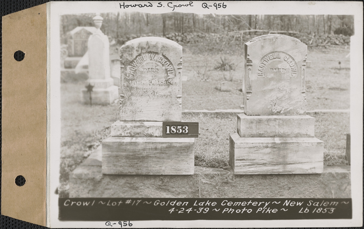 Howard W. Crowl, Hartwell Crowl, Golden Lake Cemetery, lot 17, New ...