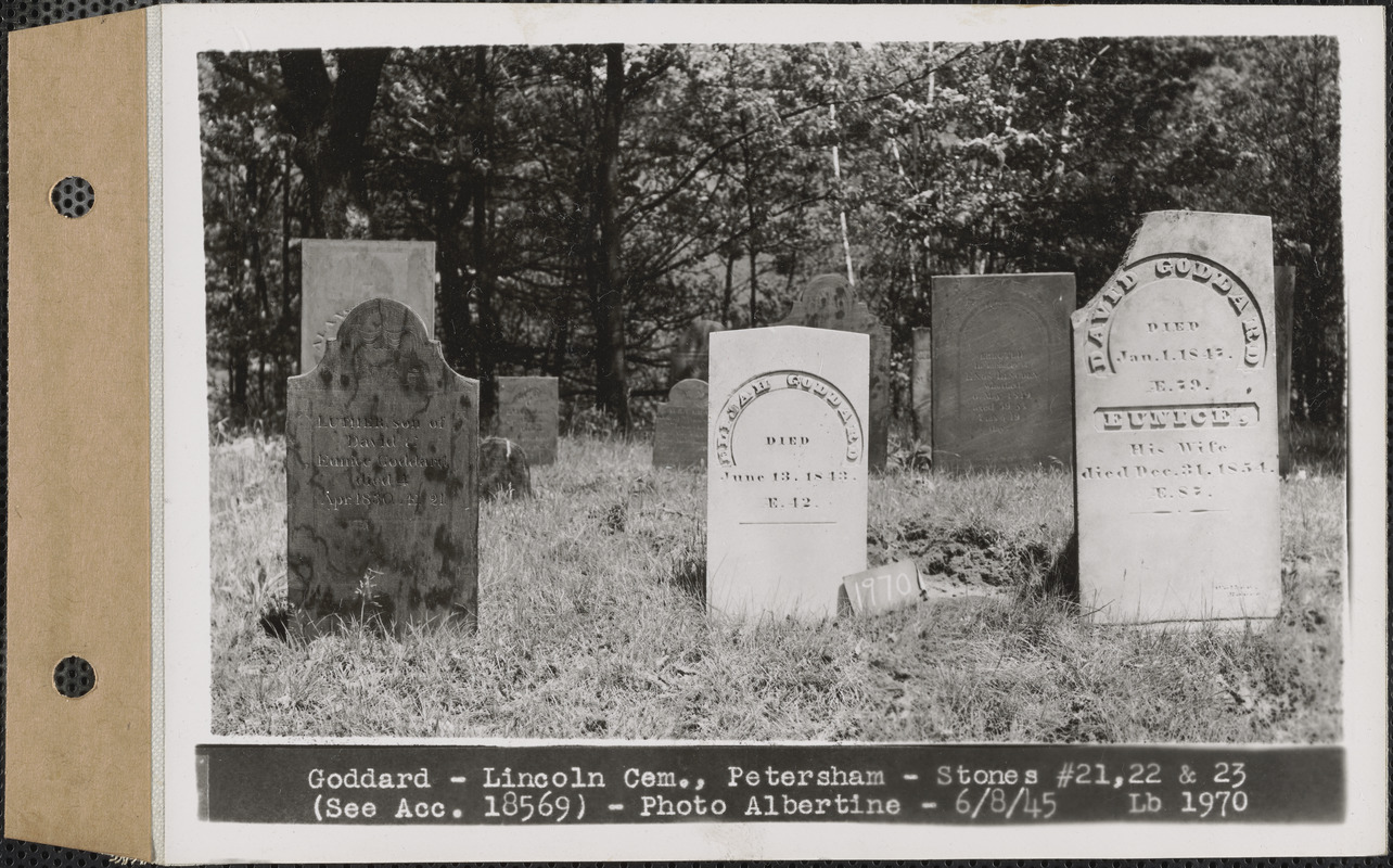 Goddard, Lincoln Cemetery, stones 21, 22, 23, Petersham, Mass., June 8, 1945 - Digital Commonwealth
