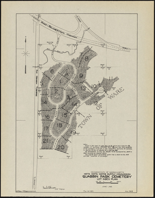Quabbin Park Cemetery, lot index plan, Ware, Mass., June 1, 1932 ...