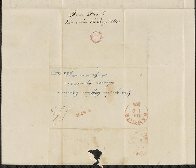 Ira Fish to George Coffin, 14 August 1841 - Digital Commonwealth