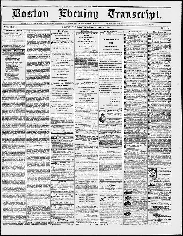 Boston Evening Transcript. April 11, 1861 - Digital Commonwealth