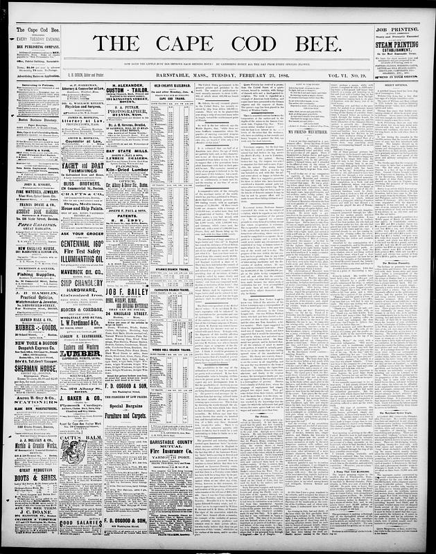 The Cape Cod Bee. February 23, 1886 - Digital Commonwealth