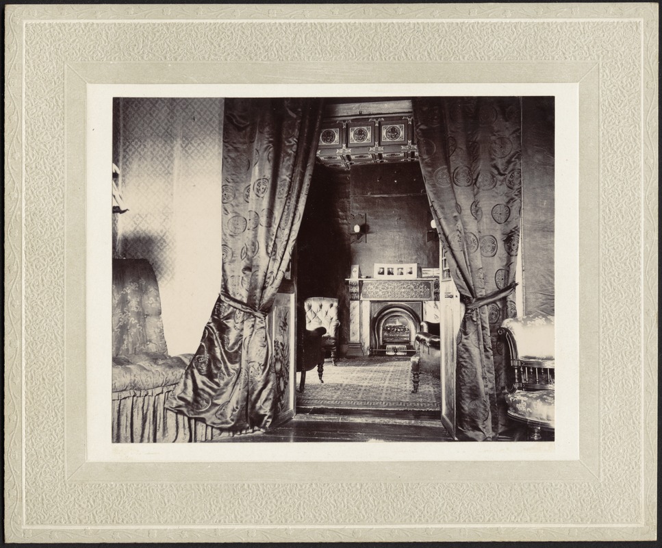 First house in China —Interior — View of living room with fireplace ...