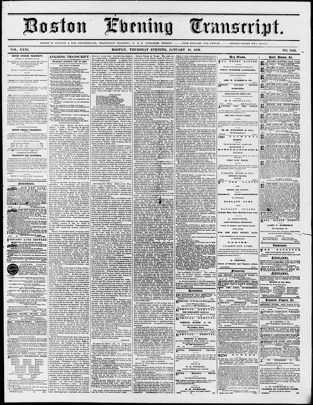 Boston Evening Transcript. January 19, 1860 - Digital Commonwealth