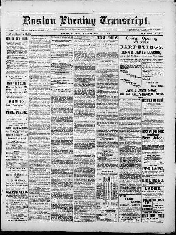Boston Evening Transcript. April 27, 1878 - Digital Commonwealth