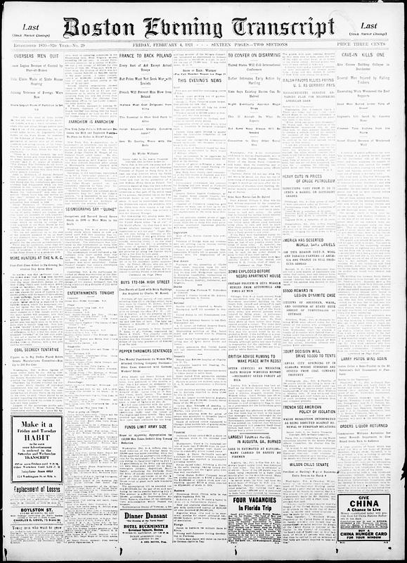 Boston Evening Transcript. February 04, 1921 - Digital Commonwealth