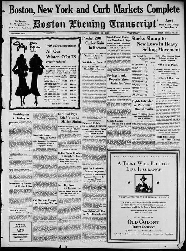 Boston Evening Transcript. November 12, 1929 - Digital Commonwealth
