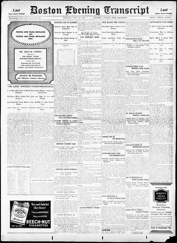 Boston Evening Transcript. July 25, 1921 - Digital Commonwealth