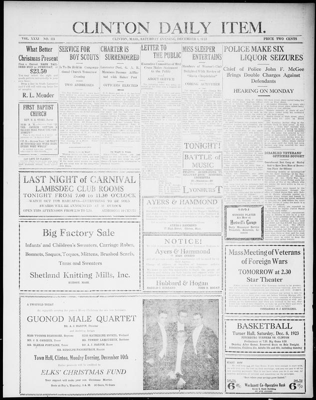 Clinton Daily Item. December 08, 1923 - Digital Commonwealth