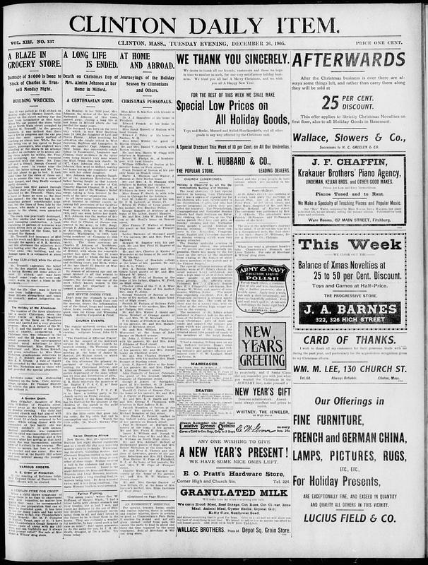 Clinton Daily Item. December 26, 1905 - Digital Commonwealth